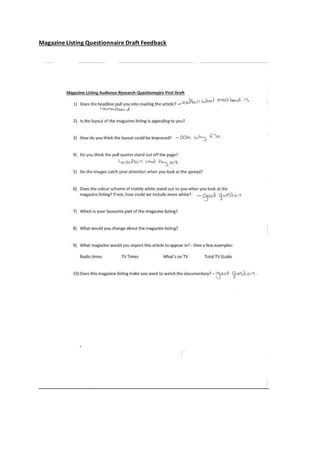 Magazine listing questionnaire draft feedback | PDF