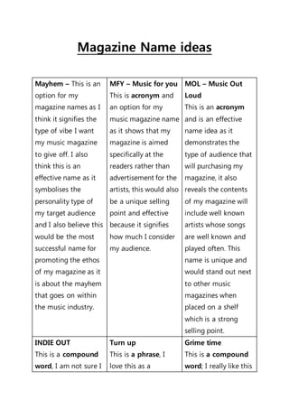 Magazine name ideas | DOCX