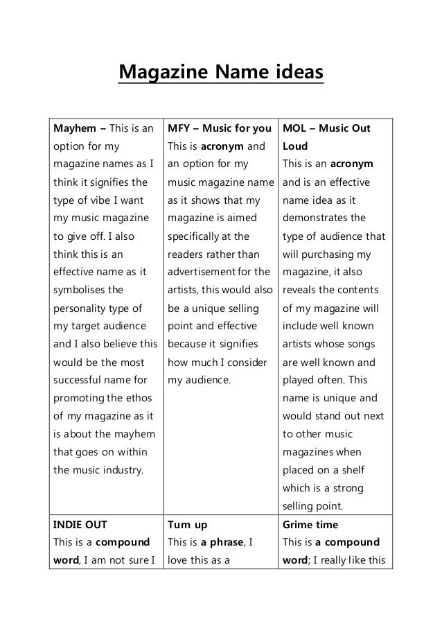 Magazine Name Ideas Magazine Name Ideas