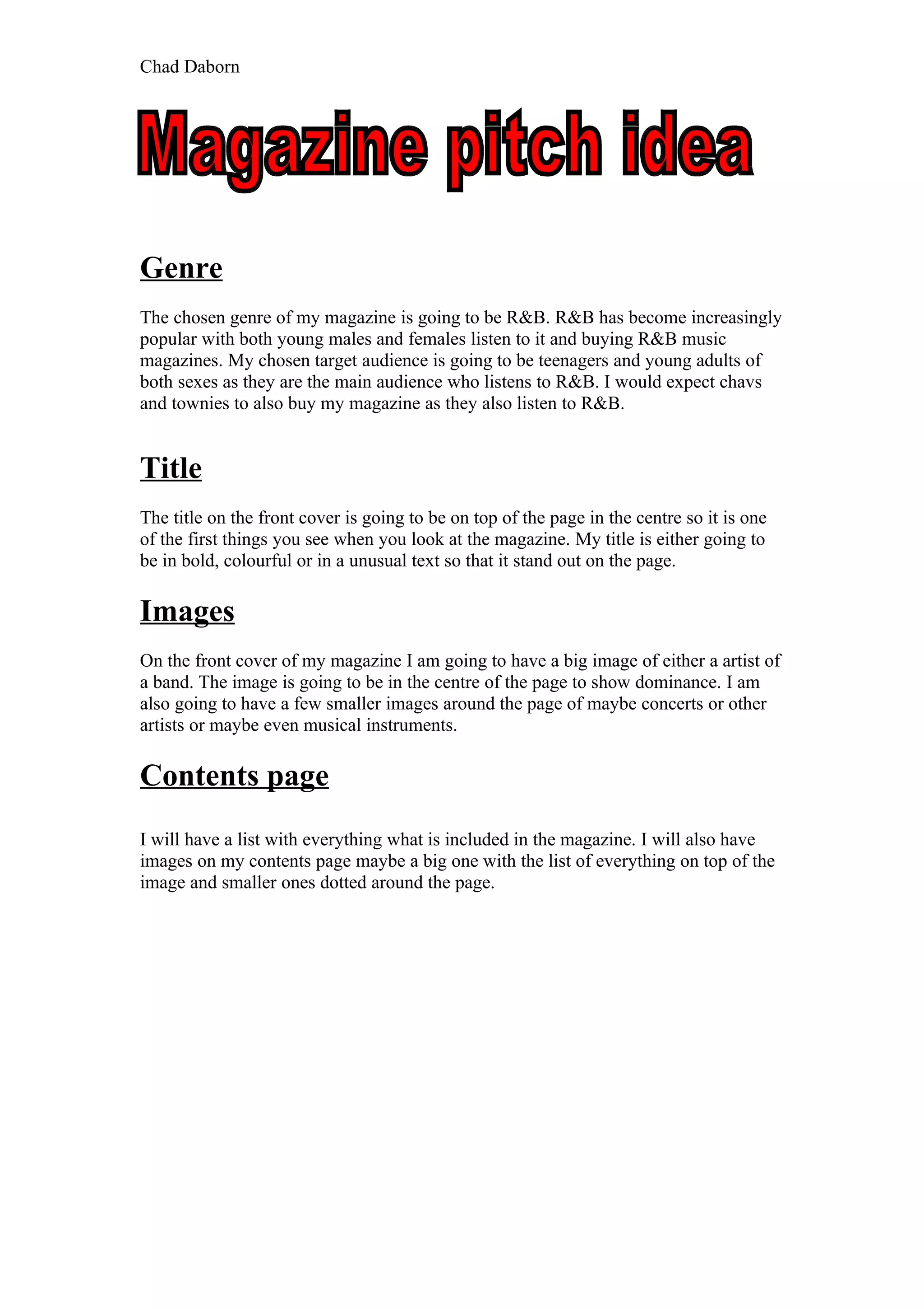 Magazine pitch ideas | DOC