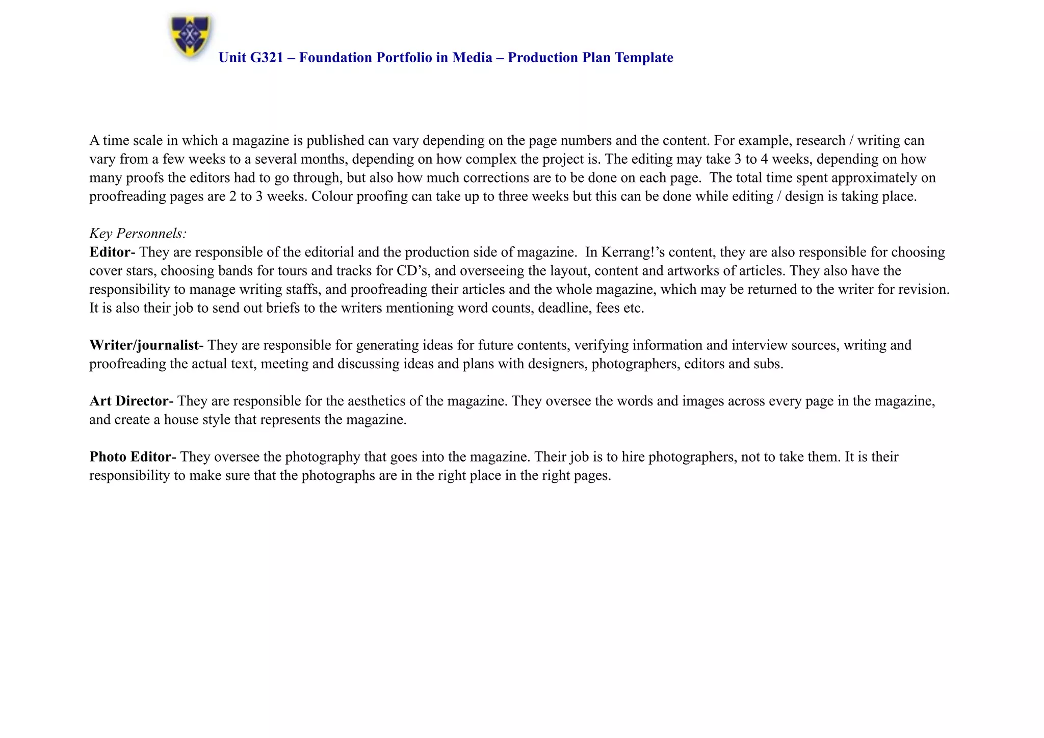 Magazine production plan template | PDF