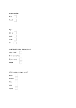 Magazine questionaire | DOCX