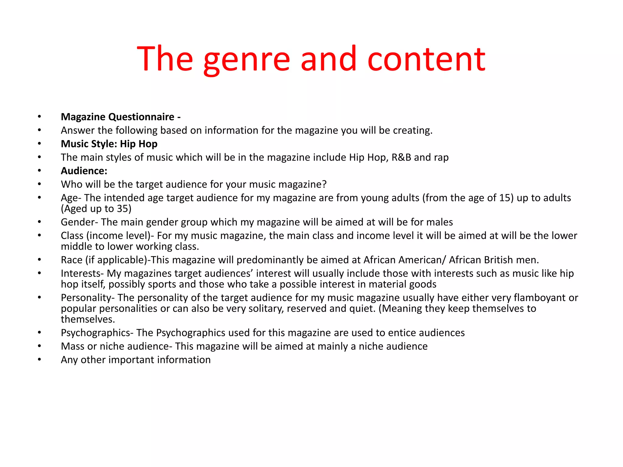 Magazine questionnaire for magazine cover | PPT