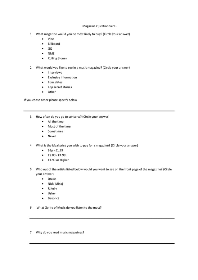 Magazine questionnaire | DOCX