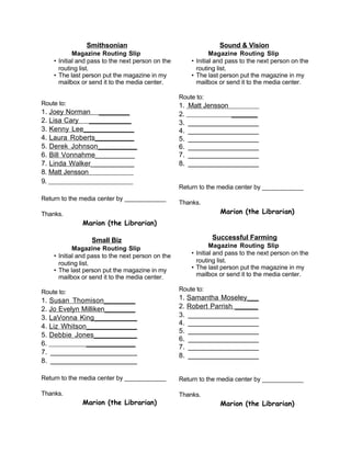 Magazine Routing Slips | PDF
