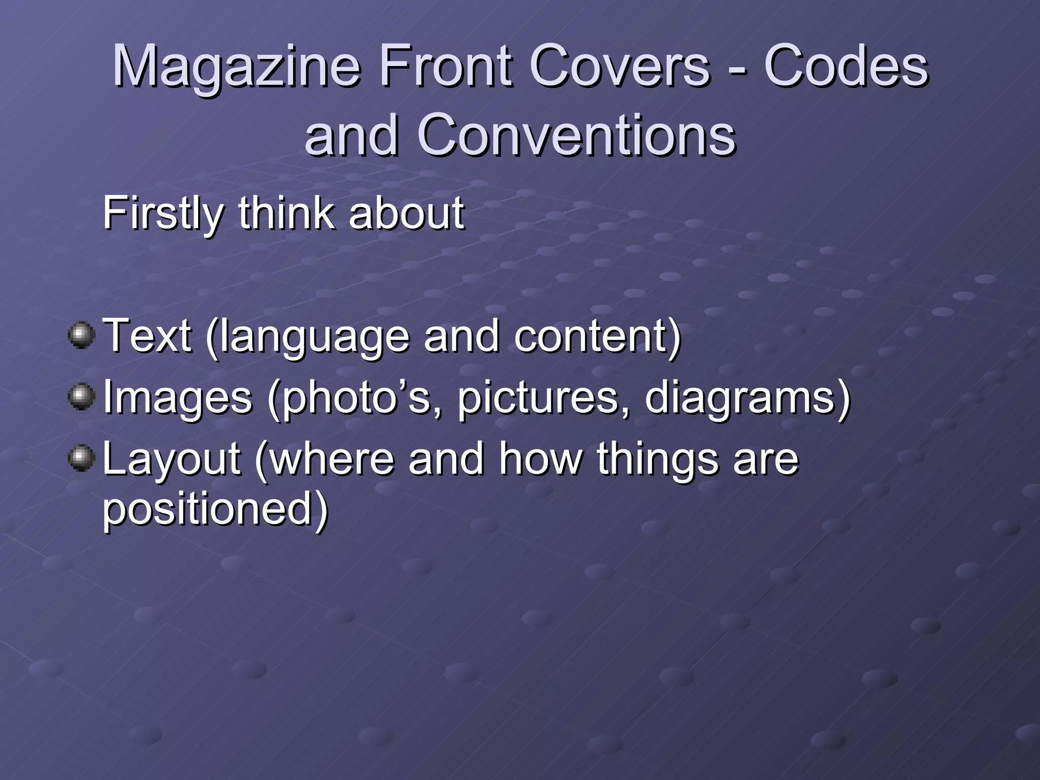 Magazine - front covers codes and conventions | PPT