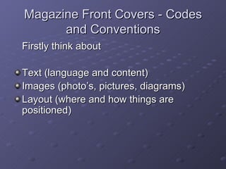 Magazine - front covers codes and conventions | PPT