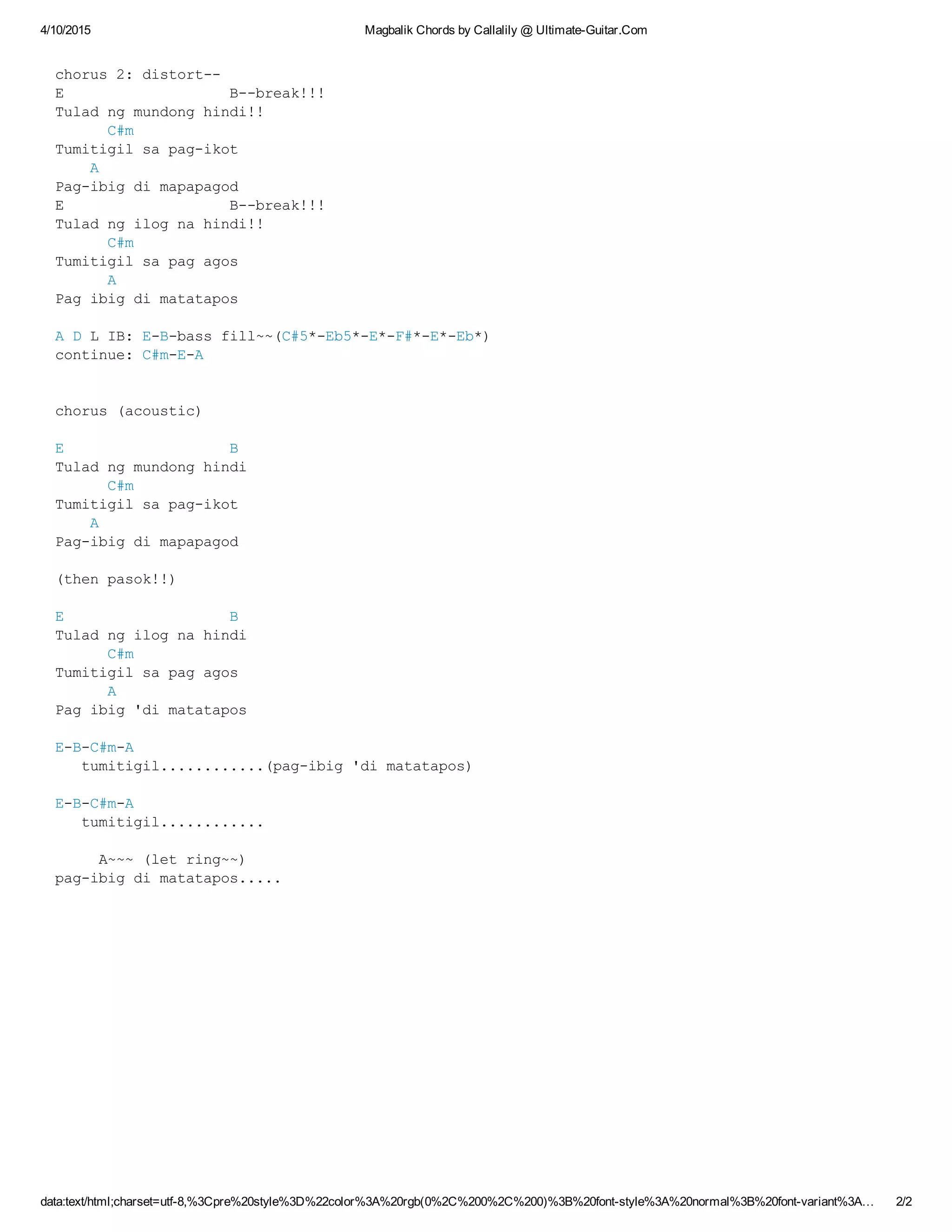 Magbalik chords by callalily @ ultimate guitar | PDF