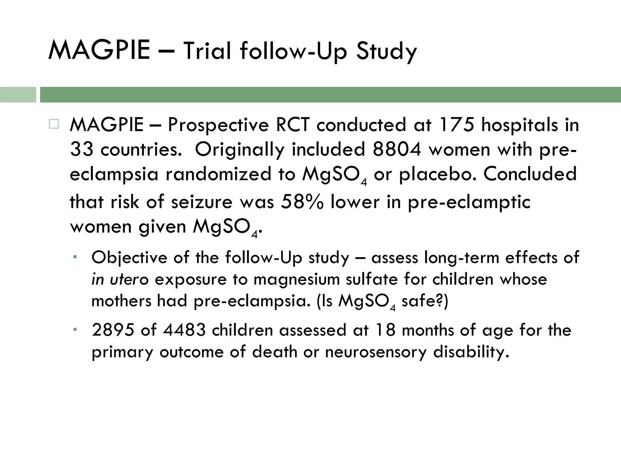 Magnesium Sulfate for Cerebral Palsy Prevention | PPT