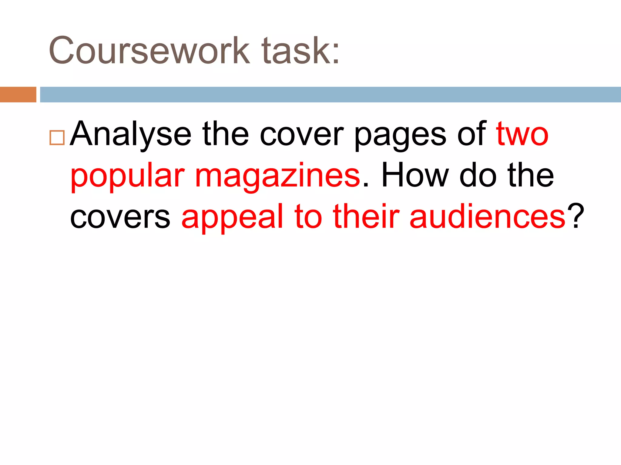 AQA GCSE Media Studies - Coursework assignment 1 - Magazine covers | PPTX