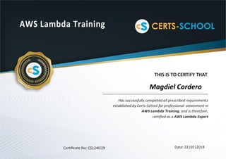 Certificate for CS-AWS Lambda - Magdiel Cordero | PPT