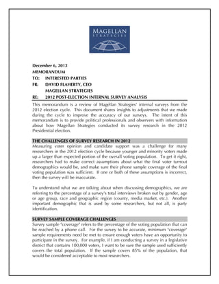 Magellan Strategies 2012 Internal Survey Research Summary Memorandum ...