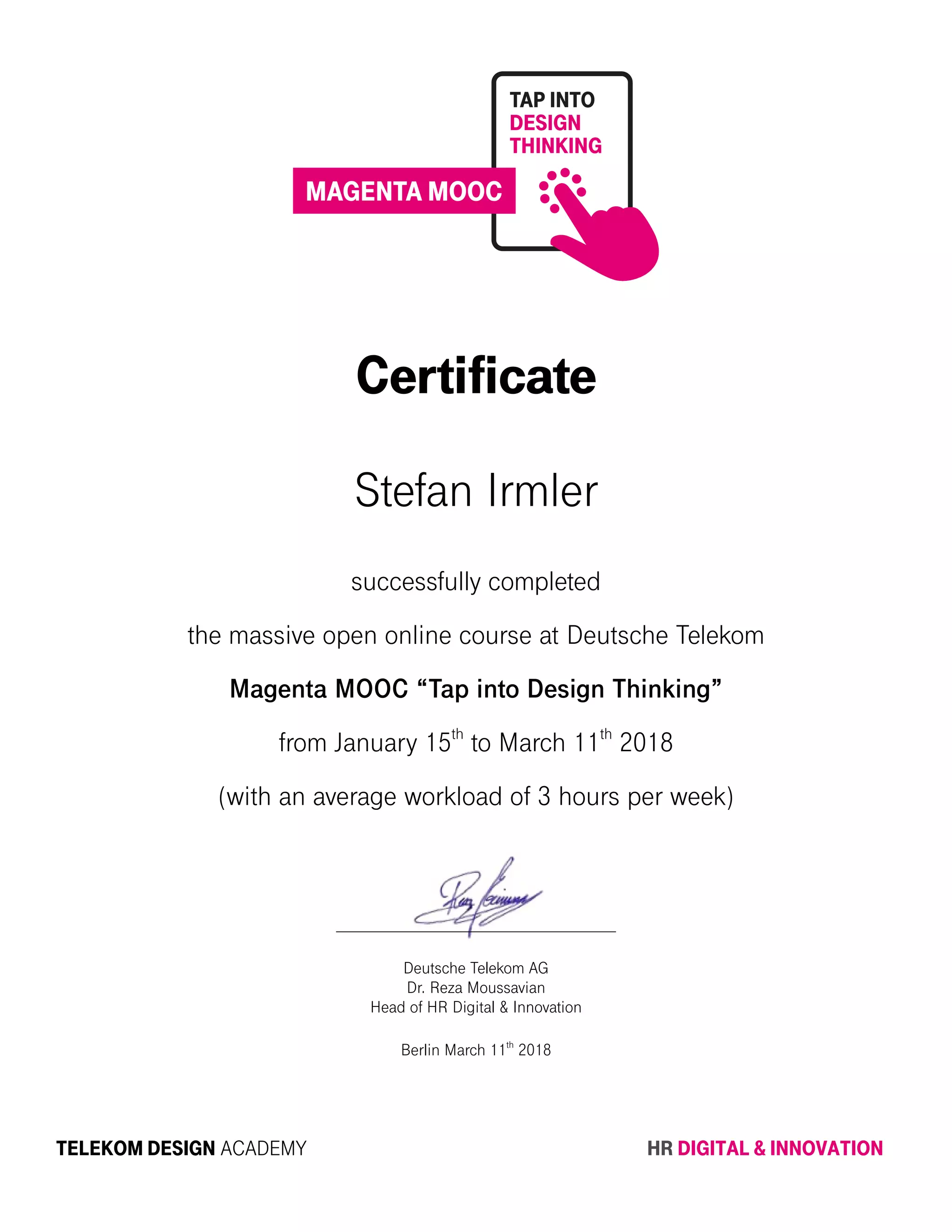 Magenta MOOC 2018 Design Thinking Certificate | PDF
