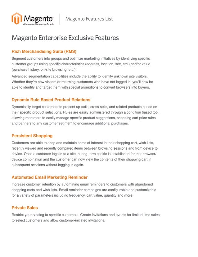 Magento feature list | PDF