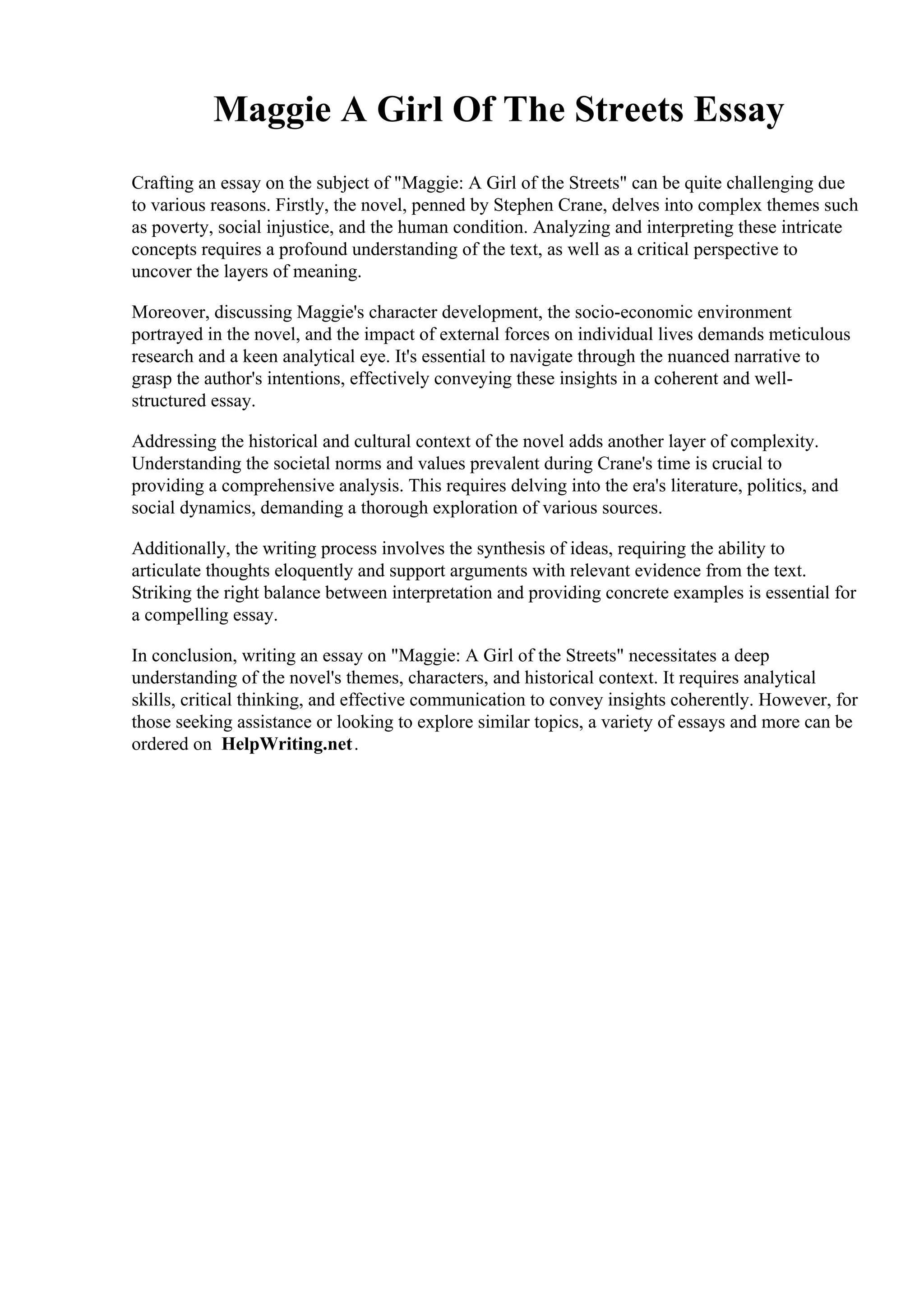 Maggie A Girl Of The Streets Essay. The Citadel The Military College of ...