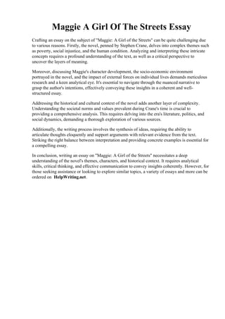 Maggie A Girl Of The Streets Essay. Maggie, A Girl of the Streets ...