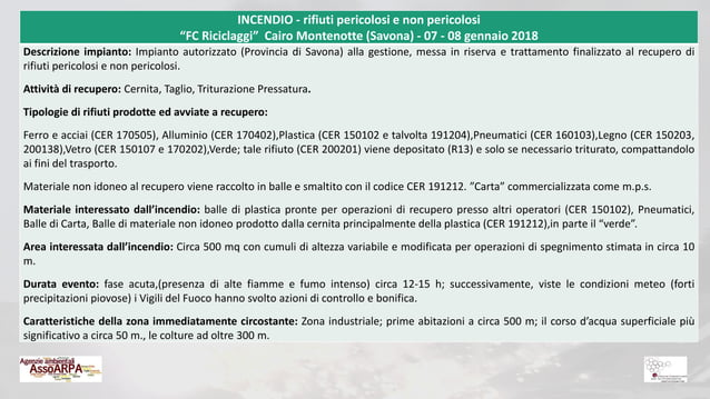 Incendio "FC Riciclaggi" di Cairo Montenotte | PPT