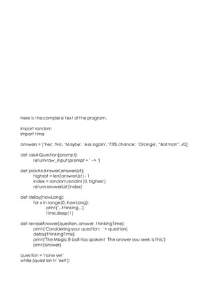 Magic 8 ball putting it all together | DOCX