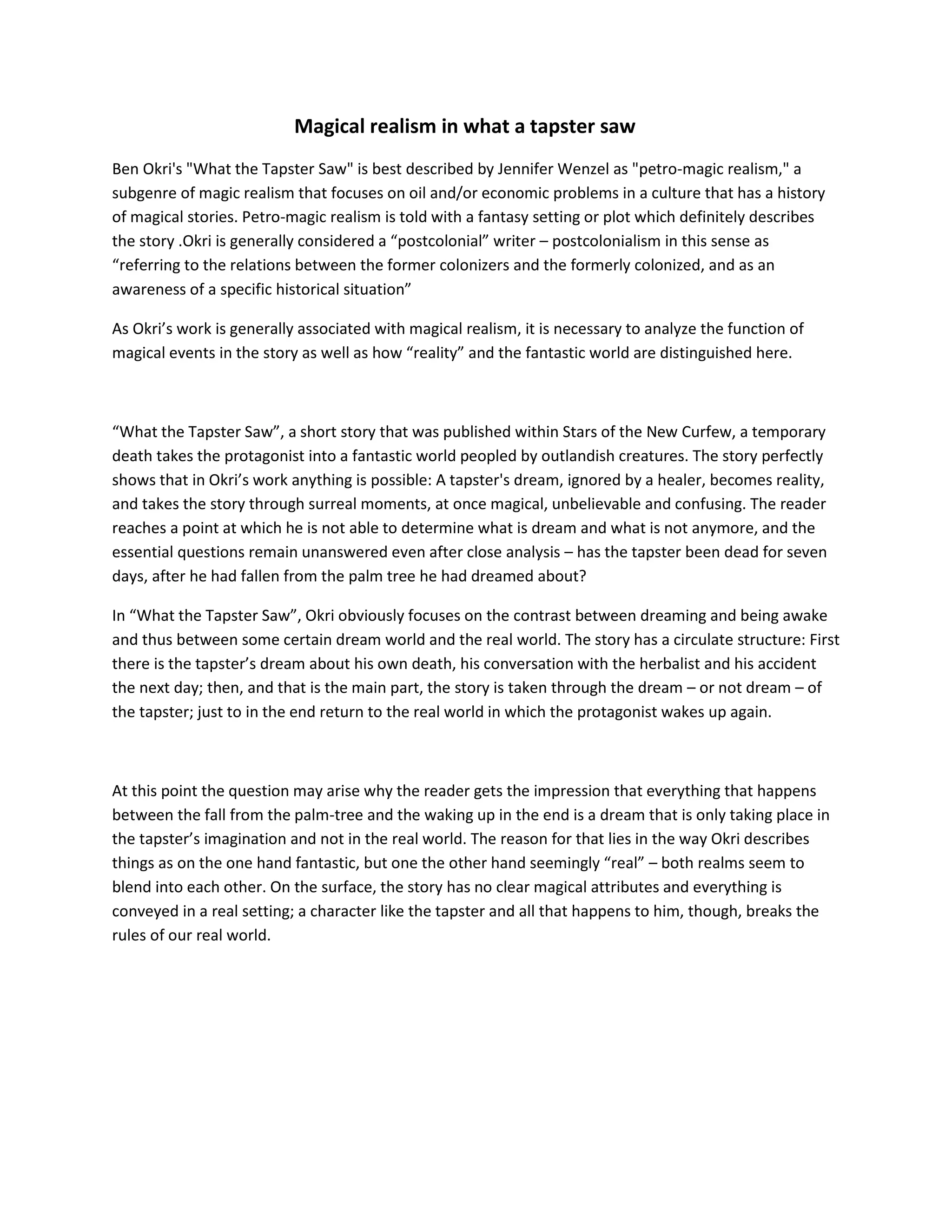 Magical realism in what a tapster saw.docx