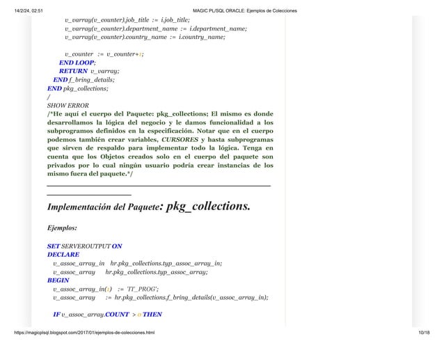 MAGIC PL_SQL ORACLE_ Ejemplos de Colecciones.pdf