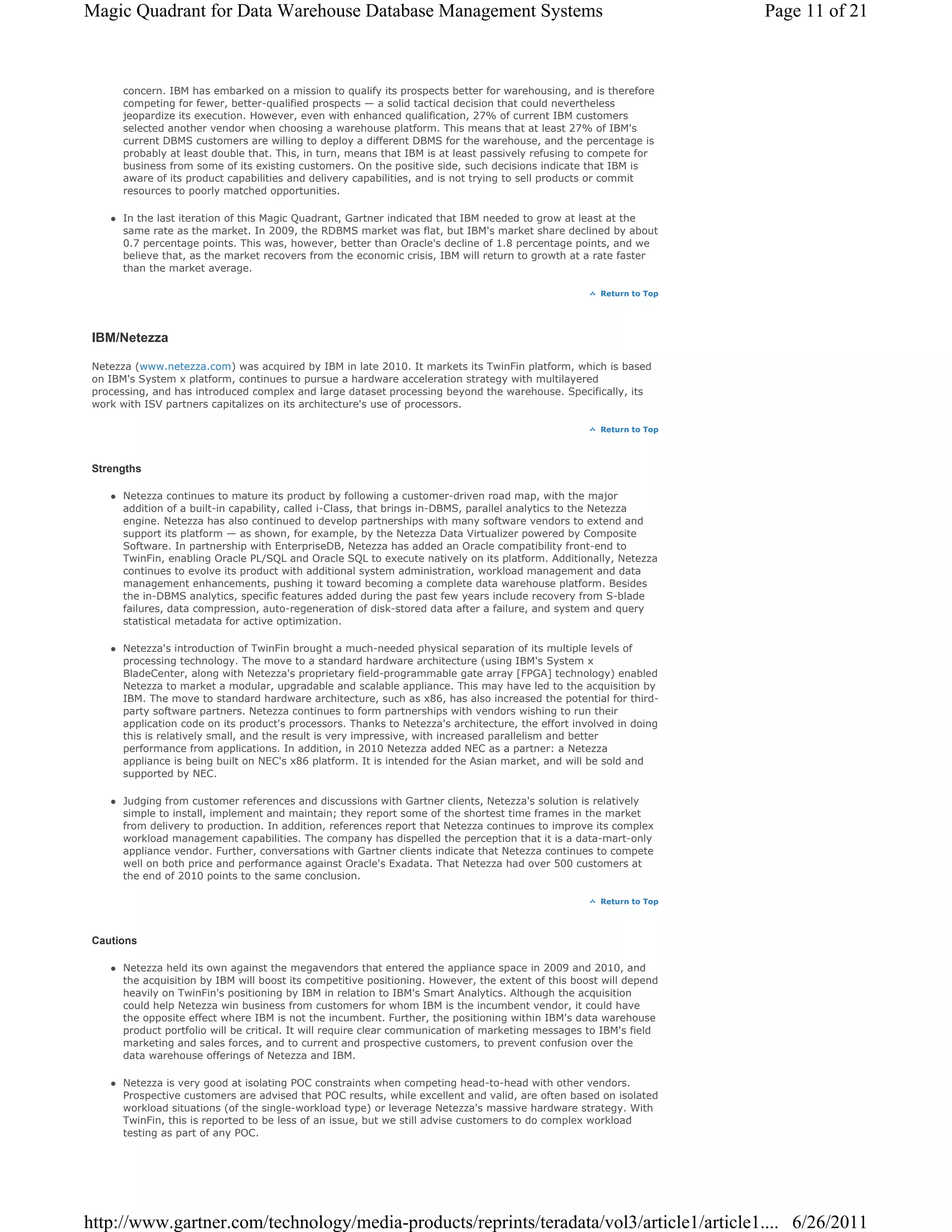 Magic quadrant for data warehouse database management systems | PDF