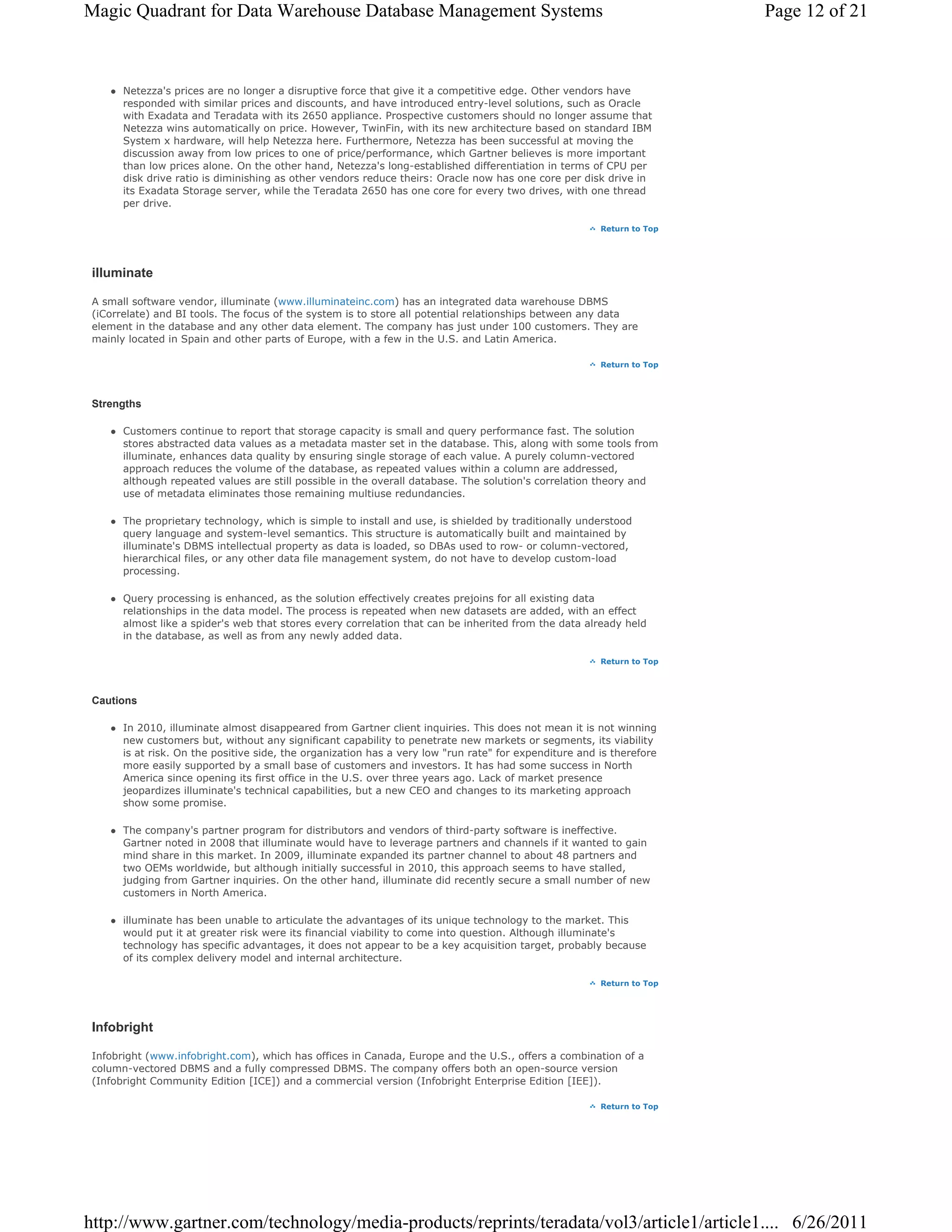 Magic quadrant for data warehouse database management systems | PDF