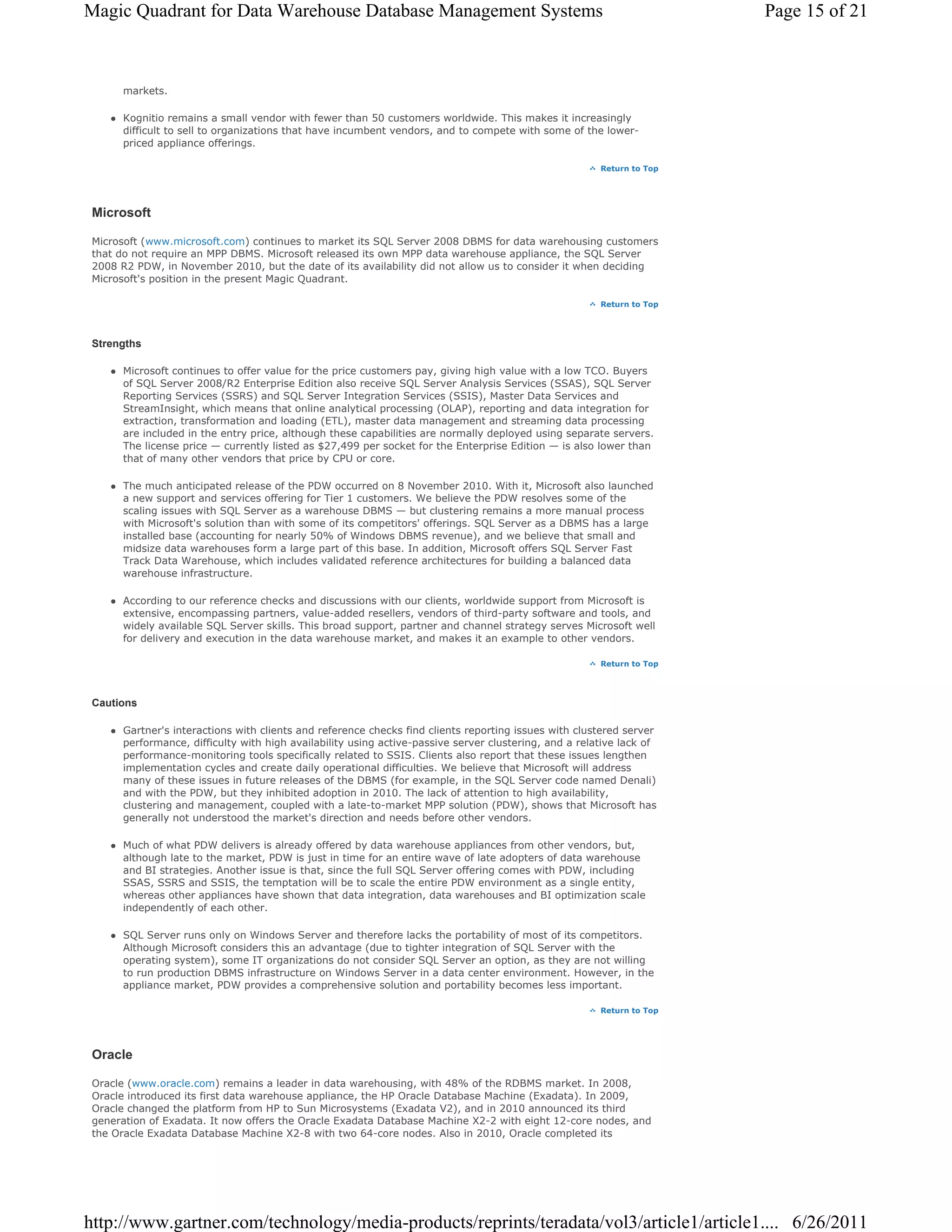 Magic quadrant for data warehouse database management systems | PDF ...