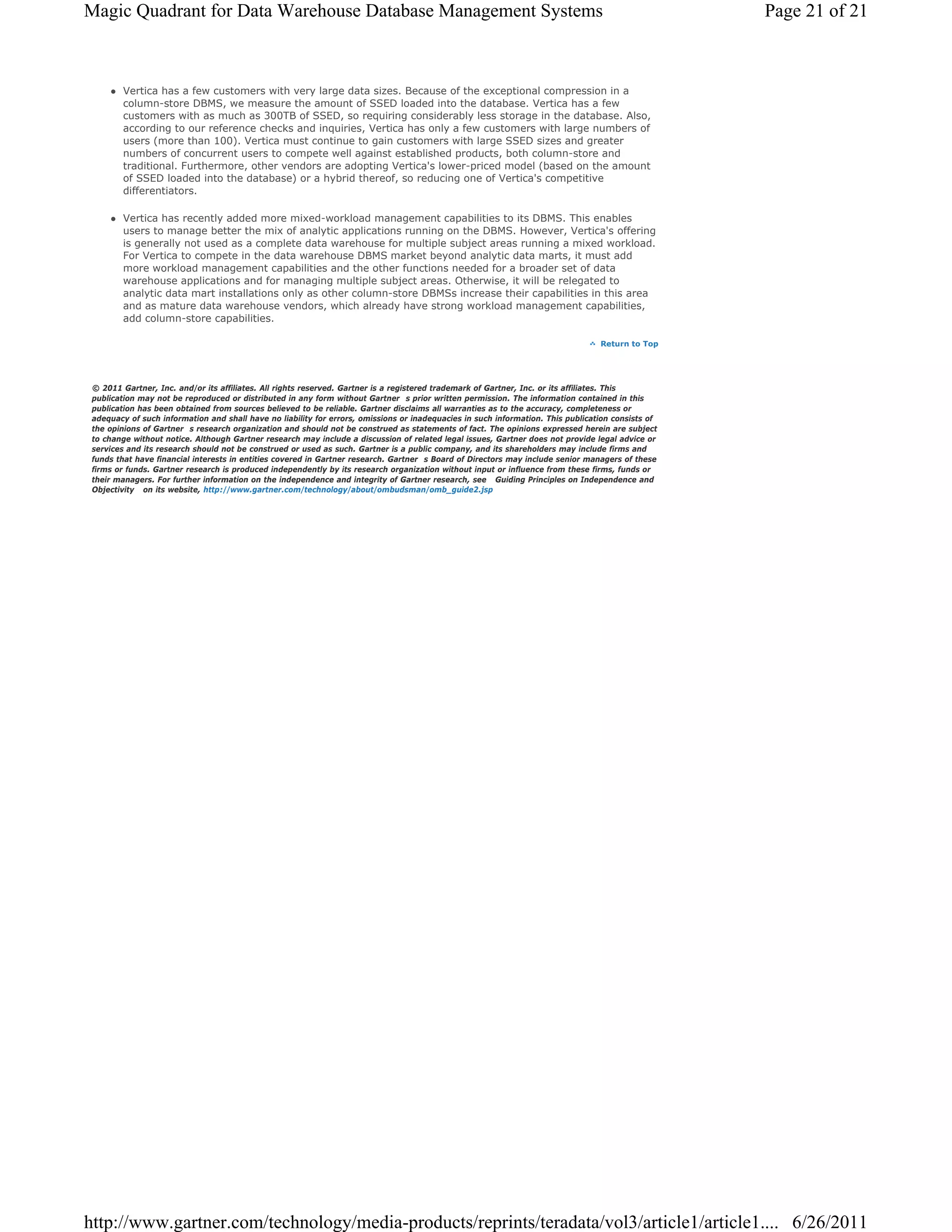 Magic quadrant for data warehouse database management systems | PDF