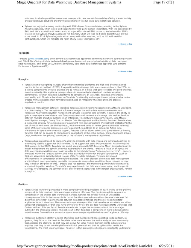 Magic quadrant for data warehouse database management systems | PDF ...