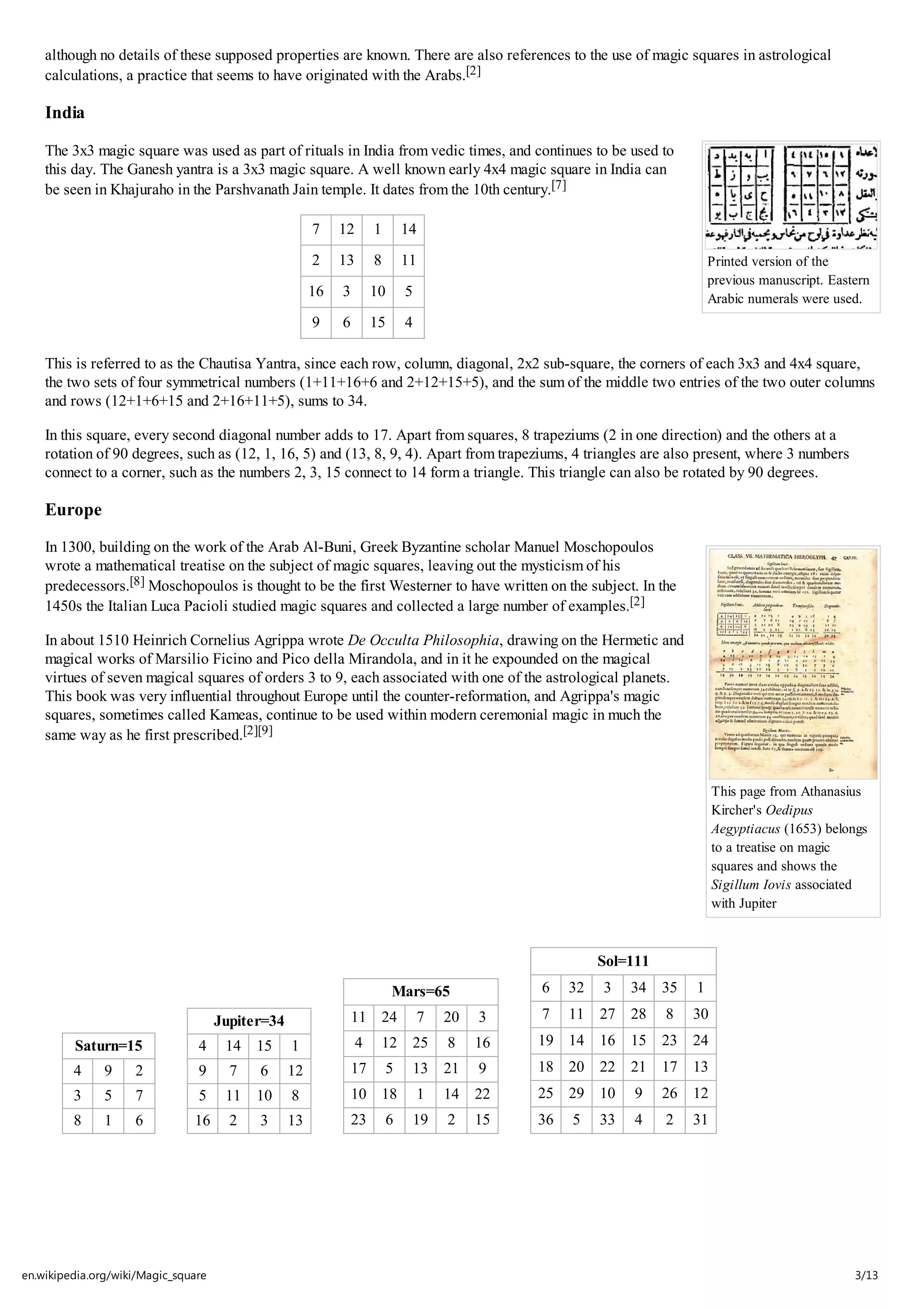 Magic square wikipedia, the free encyclopedia | PDF