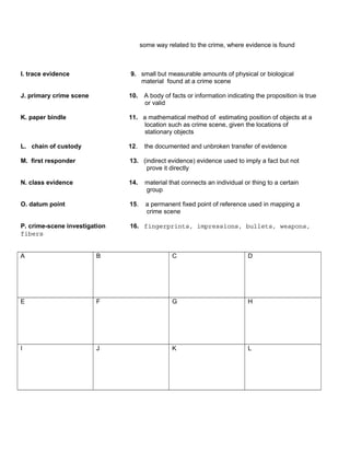 Magic square vocabulary crime scene and evidence | PDF