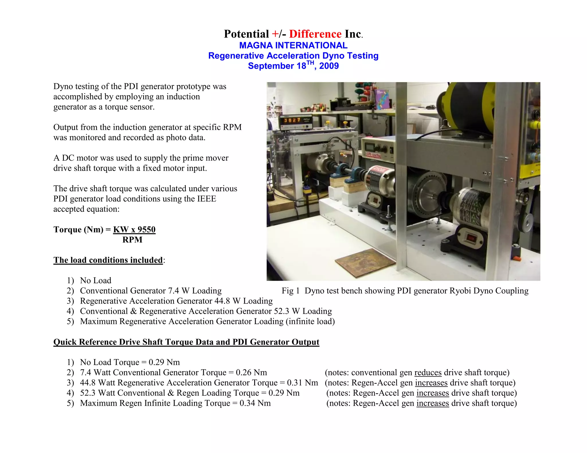 ReGenX TORQUE TESTS for Magna International Generator | PDF