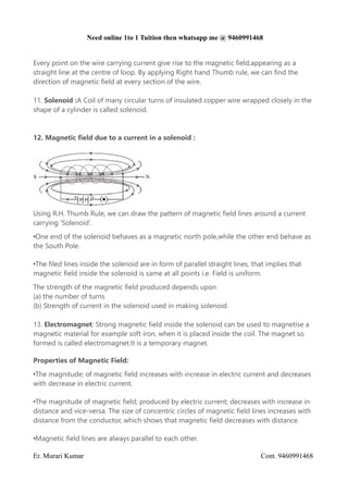 Magnetic Effects of Electric Current for Grade 10th Students | PDF