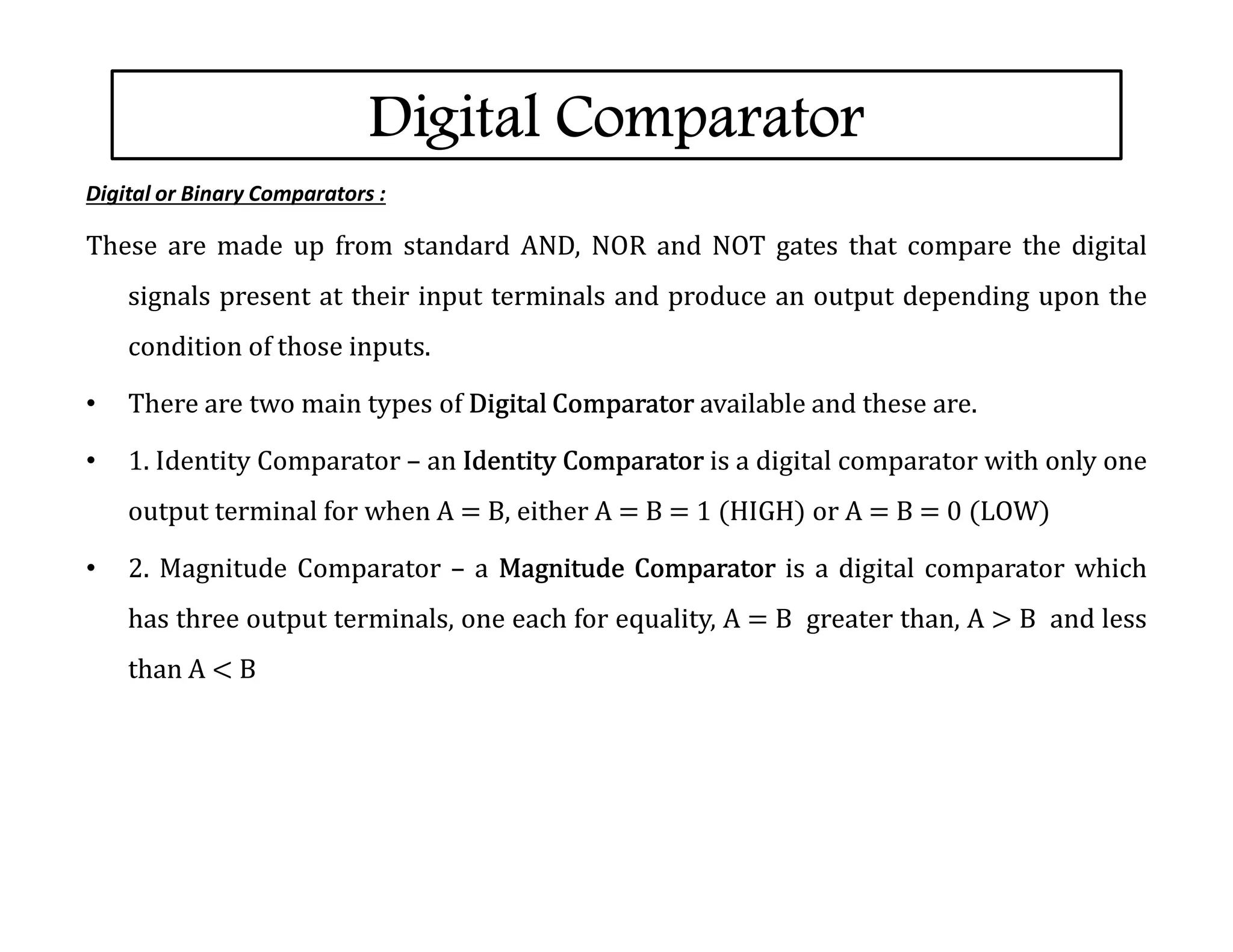 Magnitude Comparator and types of MC | PDF