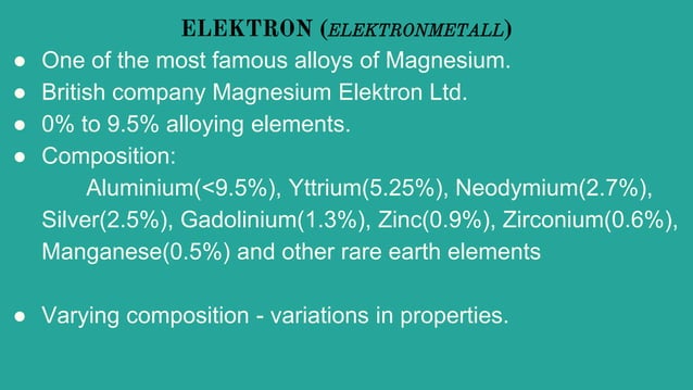 Magnesium and its alloys | PPTX | Chemistry | Science