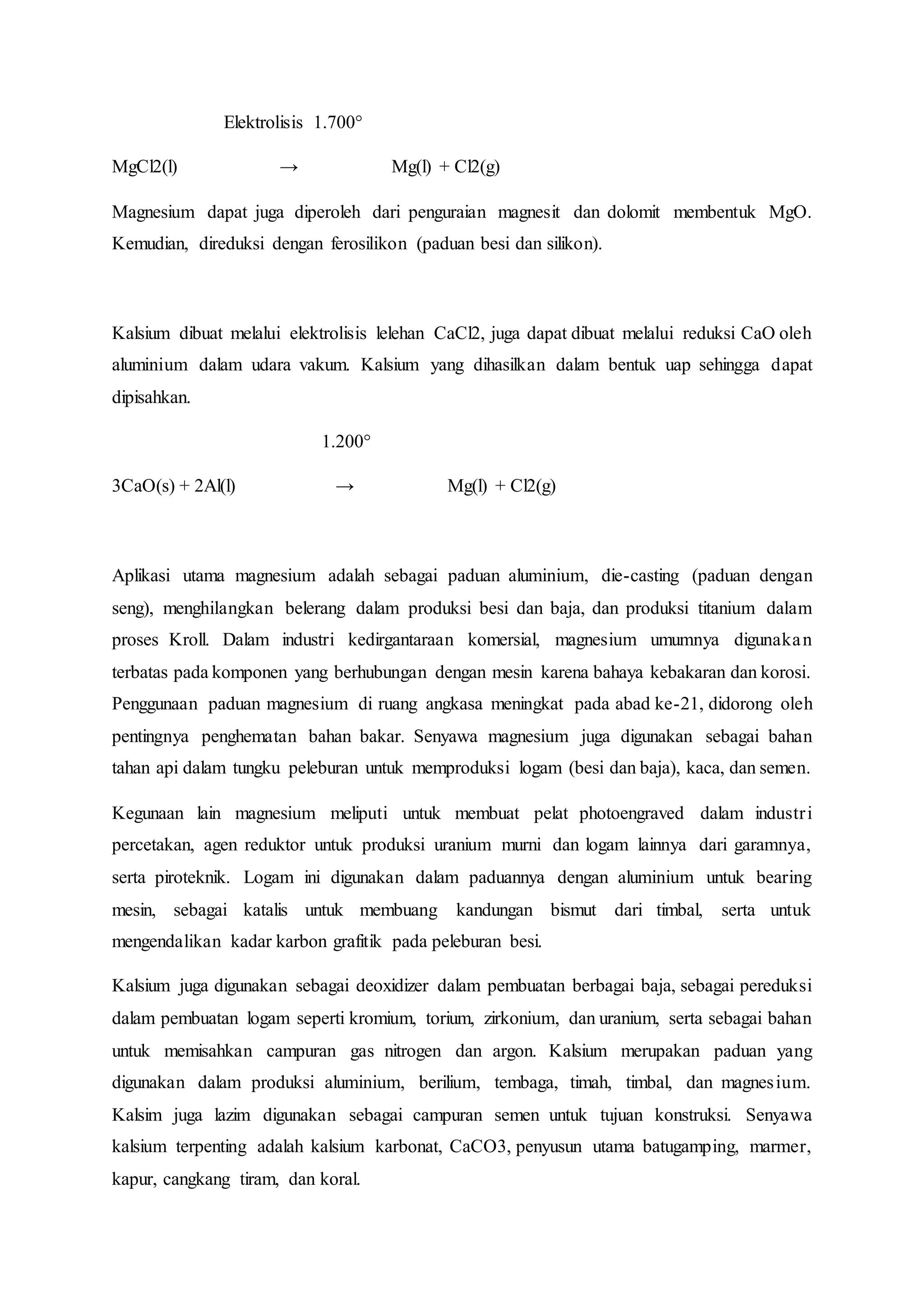 Magnesium diproduksi melalui elektrolisis lelehan mg cl2 | PDF