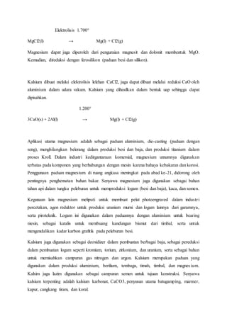 Magnesium diproduksi melalui elektrolisis lelehan mg cl2 | PDF