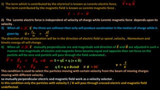 Lorentz Force Magnetic Force on a moving charge in uniform Electric and ...