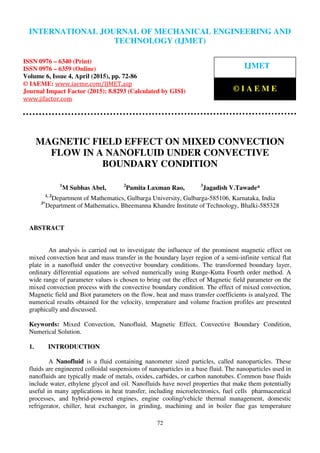 Magnetic field effect on mixed convection flow in a nanofluid under convective boundary ...