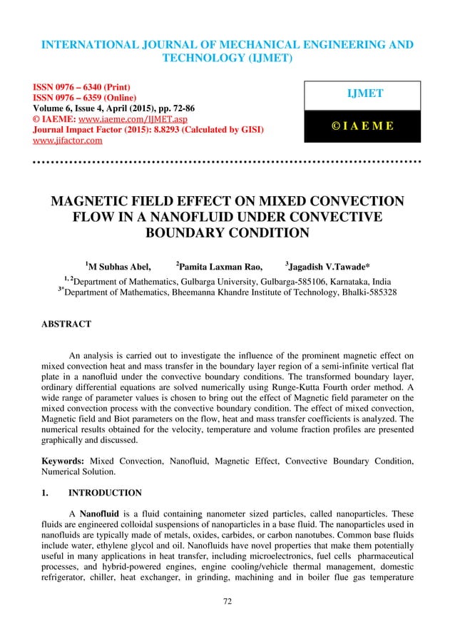Magnetic Field Effect On Mixed Convection Flow In A Nanofluid Under