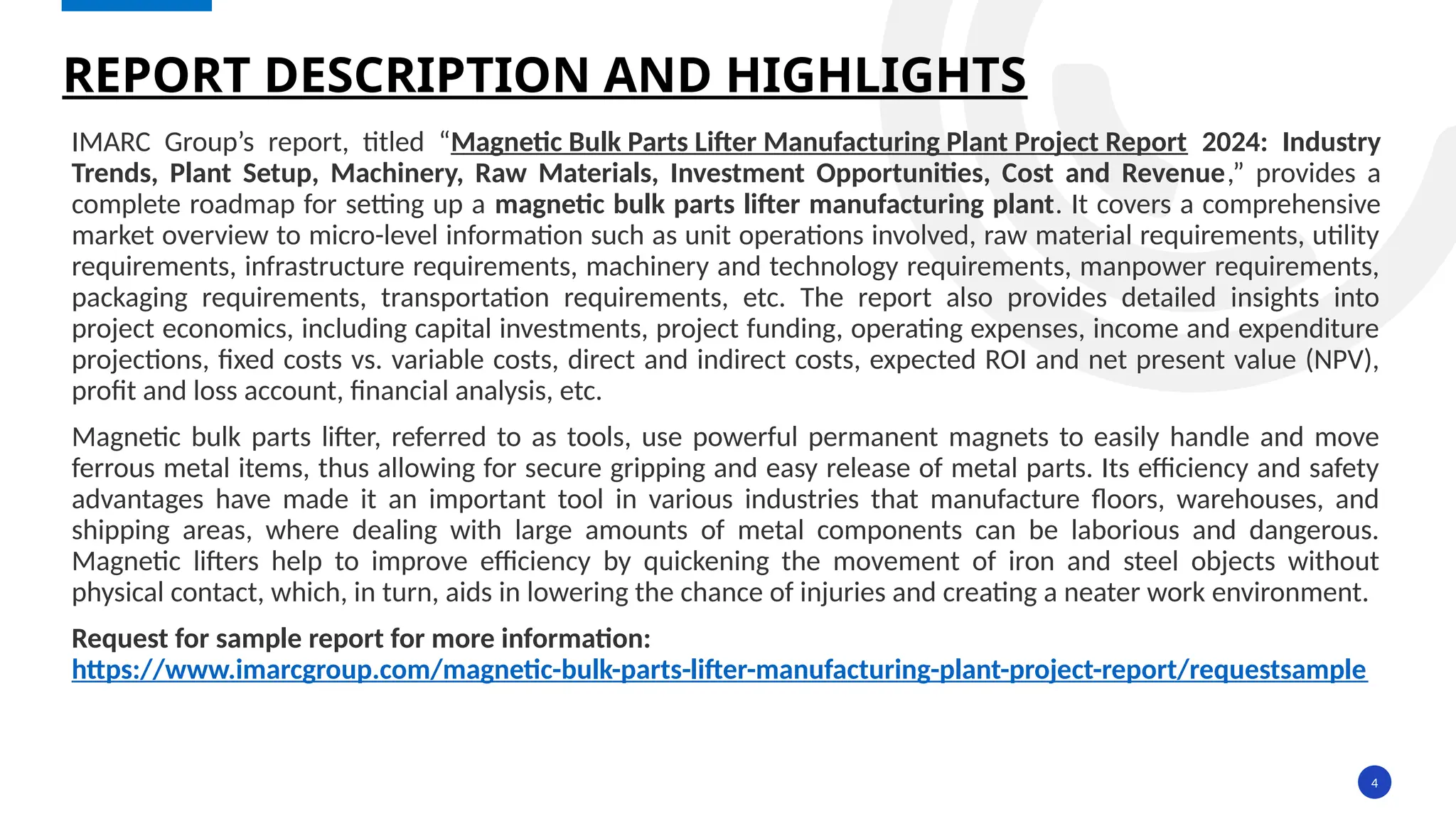 Setting up a Magnetic Bulk Parts Lifter Manufacturing Plant Report ...