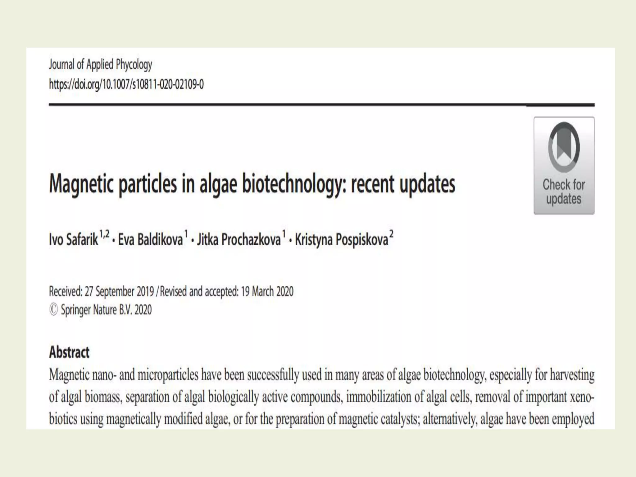 Magnetic particles in algae biotechnology | PPTX | Biological Sciences | Science