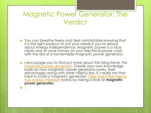 Magnetic power generator | PPT