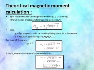 Magnetic properties of transition metal complexes | PPT