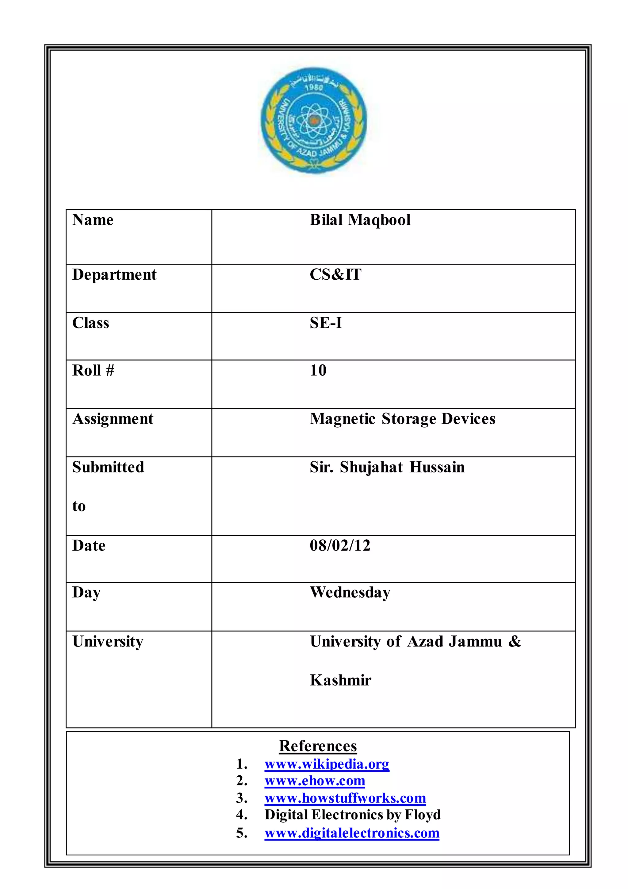 Magnetic storage devices | DOCX