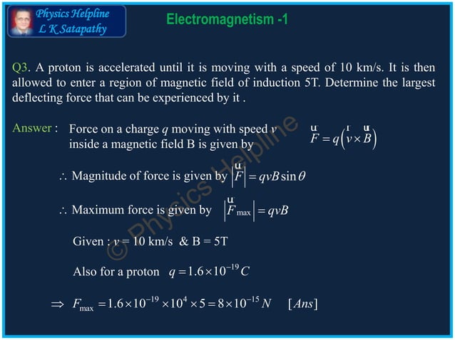 QA Electromagnetism-1/ Magnetic Field & Lorentz force | PPT