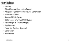 Magnetohydrodynamic power generation | PPTX