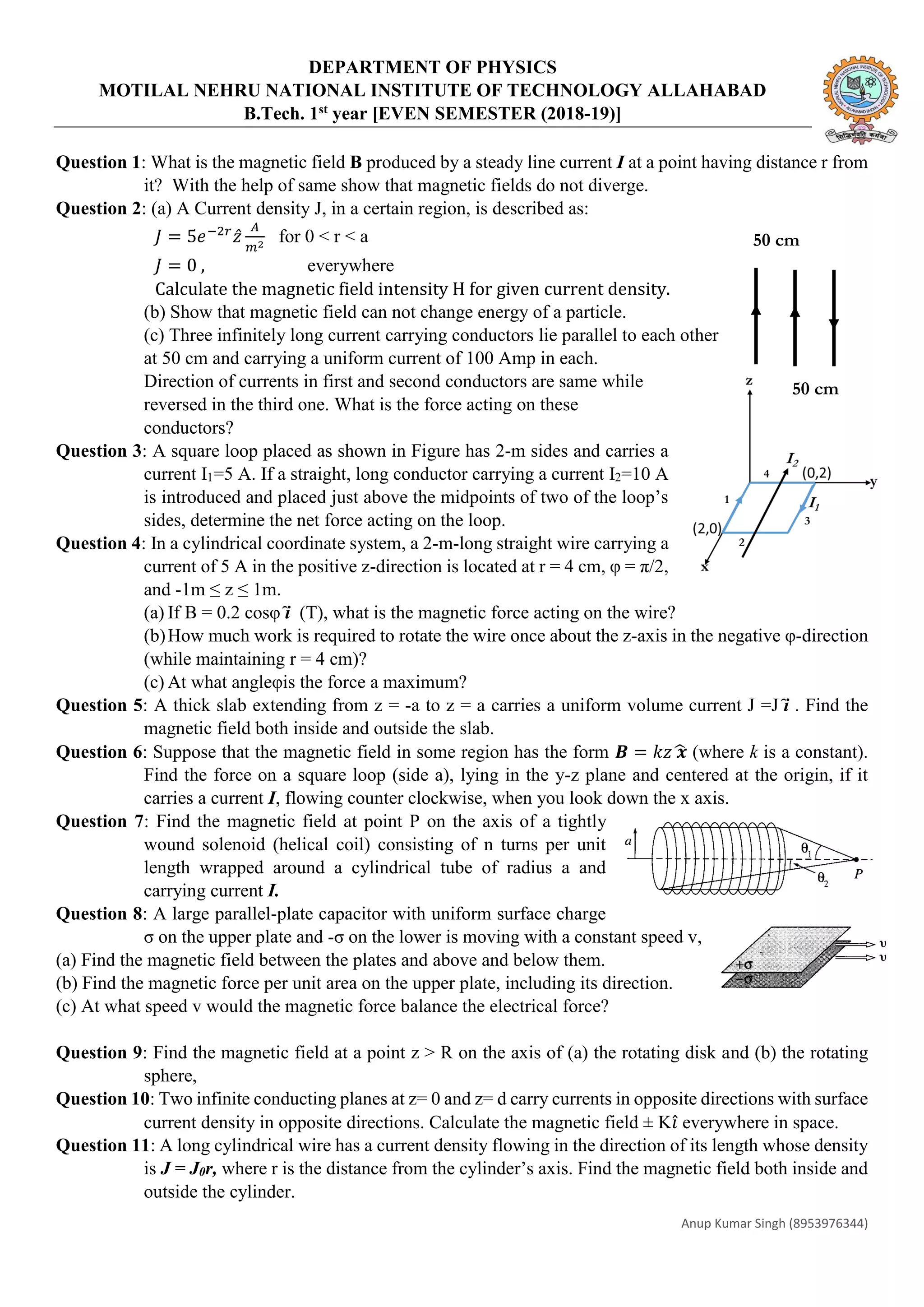 Magnetostatics questions | PDF