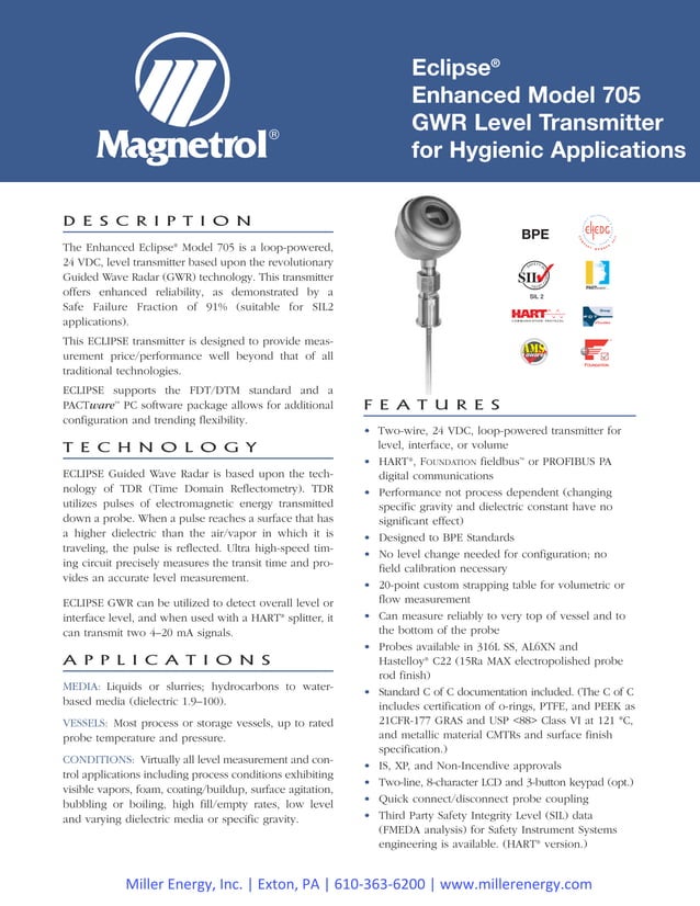 Magnetrol Guide Wave Radar Level Transmitter For Hygienic Applications ...