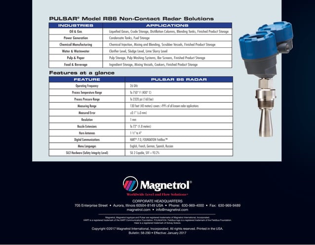 Magnetrol Pulsar R86 Non-Contact Radar Level Transmitter | PPT